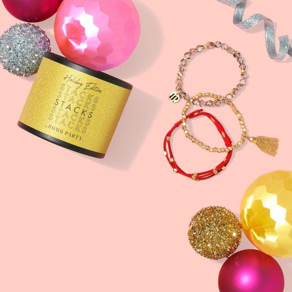 Bomb Party | Jewelry | Bomb Party Bracelet Stack Gold And Red | Poshmark